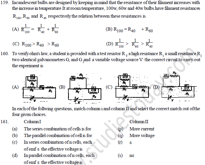 NEET UG Physics Current Electricity MCQs, Multiple Choice Questions